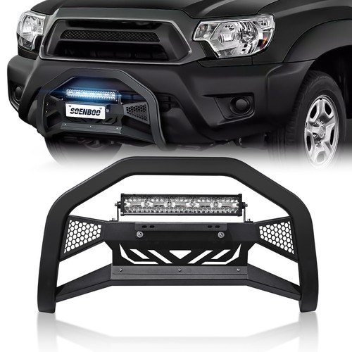 Front Grille Guard Bumper Bull Bar With LED Light Plate For Toyota ...