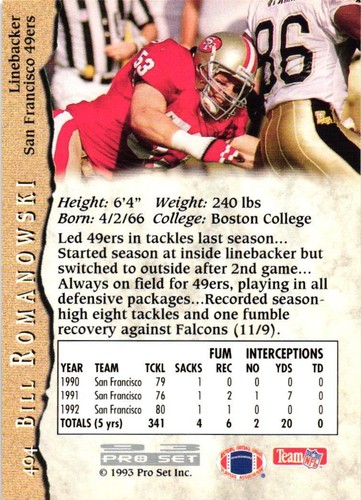 1993 Pro Set #404 Bill Romanowski | eBay