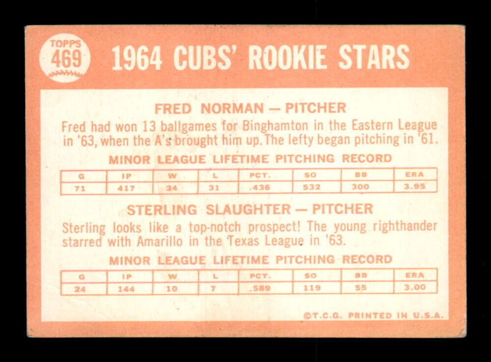 1964 Topps #469 Fred Norman/Sterling Slaughter Rookie Stars VG/VGEX ...
