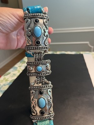 WCM New York Turquoise Silver Black Onyx Italian Leather Belt ...