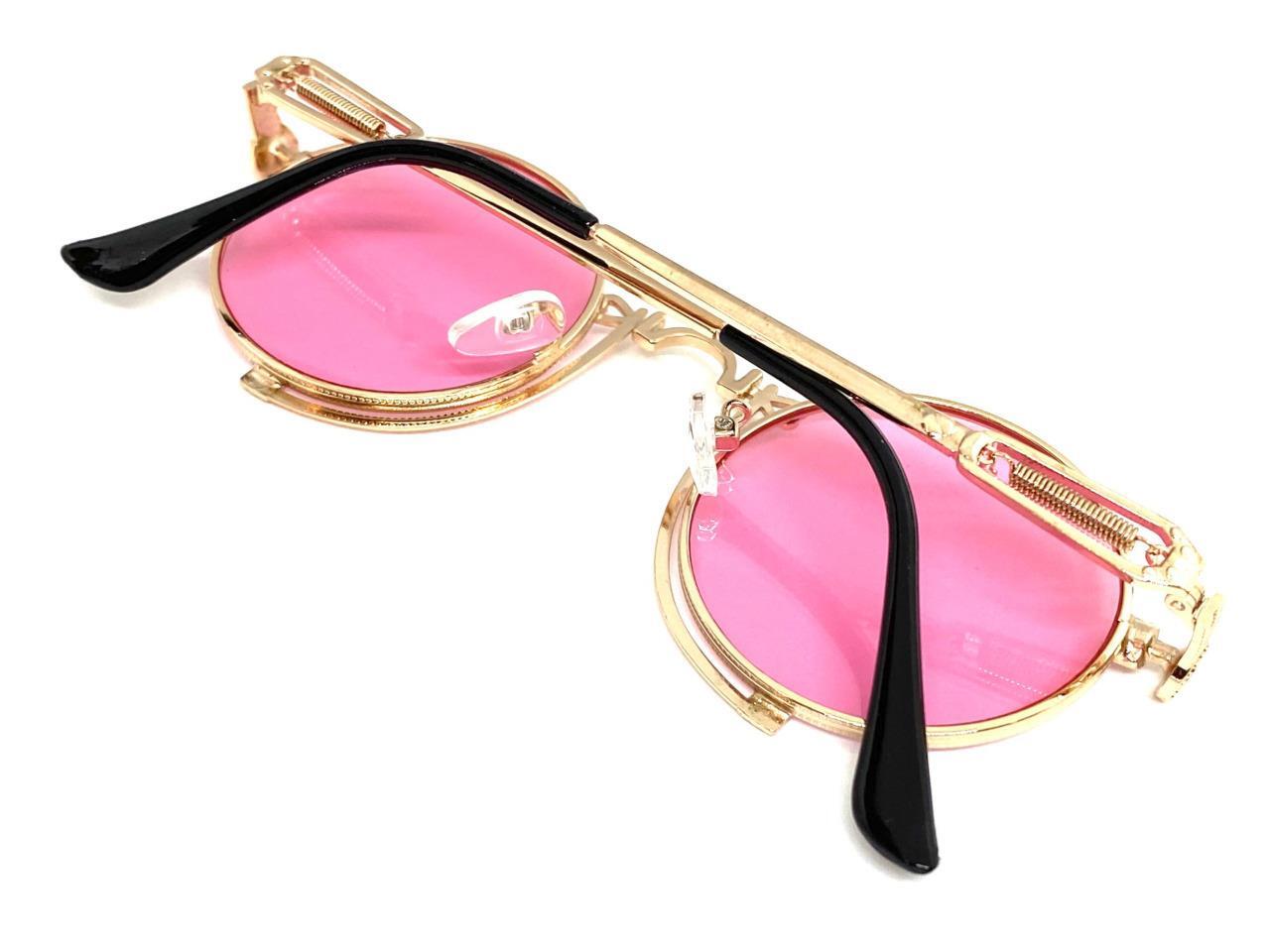 Mens Classic RETRO Modern STEAMPUNK Cyber SUN GLASSES Round Gold Frame ...