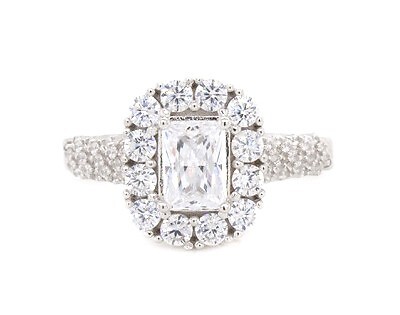 Micro Pave 925 Sterling Silver Ladies Ring Rhodium Plating With Cubic ...