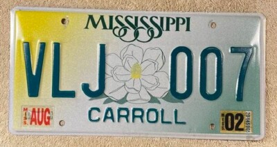 VLJ 007 2002 Mississippi License Plate Vintage James Bond Secret Agent ...