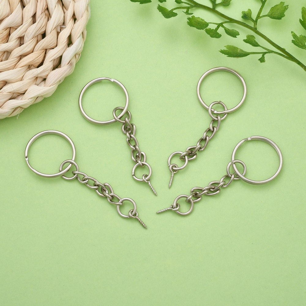 20 mm Split Ring with Chain and Screw Key Keyring Key Ring with Screw ...