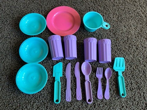 Childrens Pretend Play Food Plastic Cups Bowls Plates Silverware ...