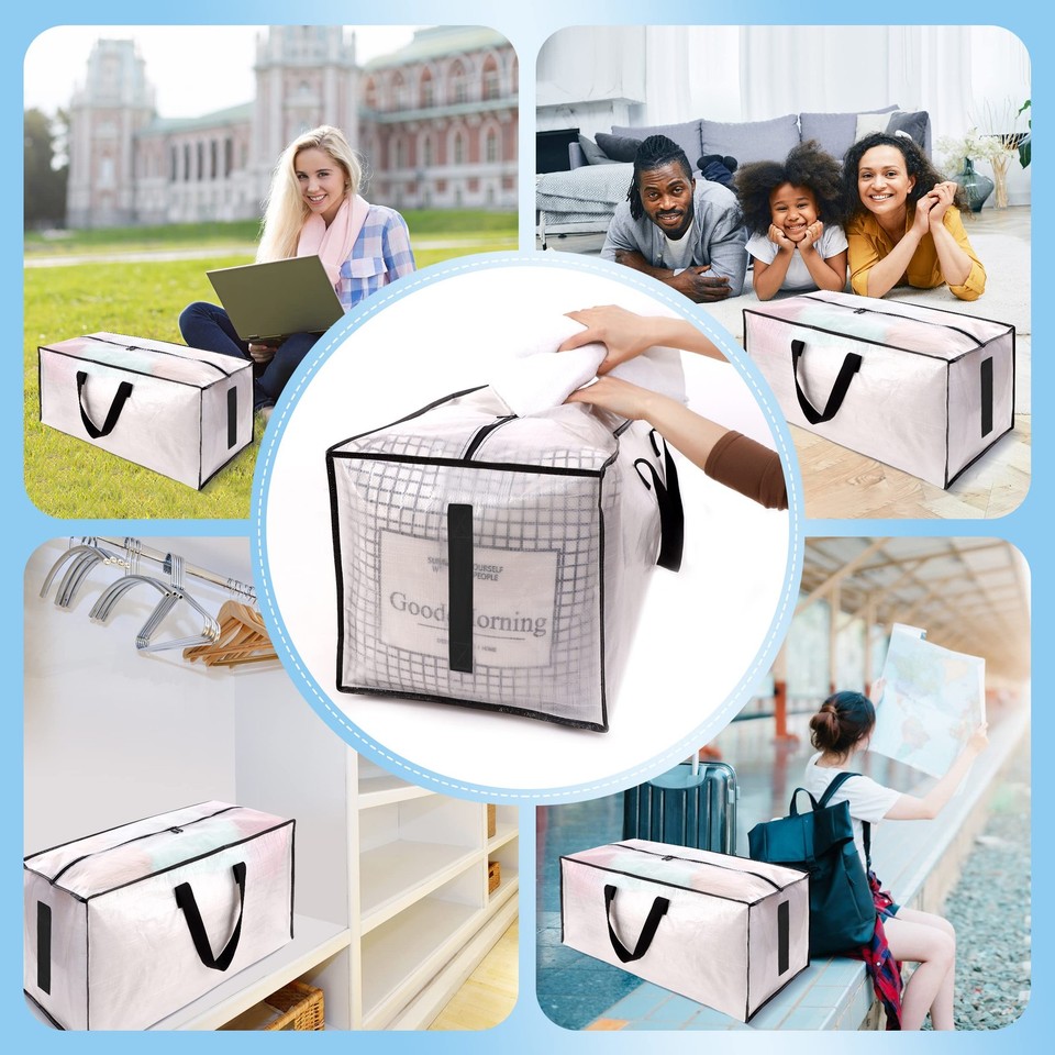 8 Pack Large Strong Moving Bags with Zippers & Carrying Handles - Water ...