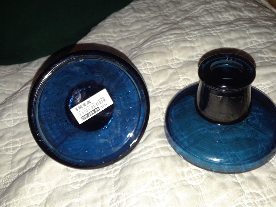 Set 2 IKEA Cobalt Blue Round Glass Candle Stick Holder Maria Kariis 200 ...