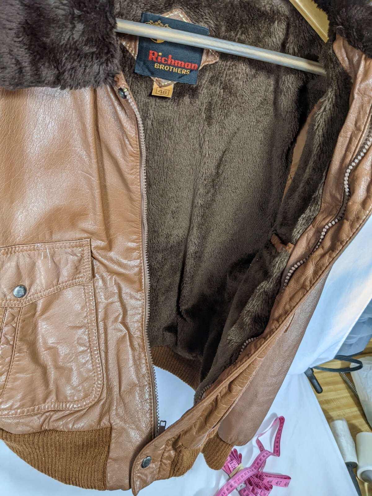 Vintage Rare Richman Brothers Leather Jacket Brown Fur Size 46 Women's ...