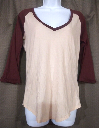 NATION LTD SZ S RAGLAN SLEEVE BASEBALL JERSEY T-SHIRT LIGHT PINK/MAROON ...