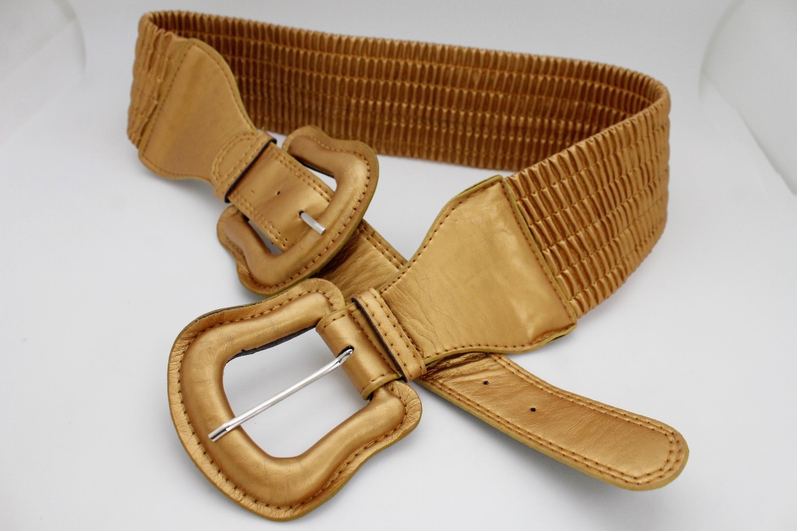 Women Gold Wide Elastic Band Fabric Western Flashy Belt Big Double ...