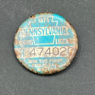 1975 PA Pennsylvania FISHING LICENSE BUTTON Pin Pinback Badge Resident ...