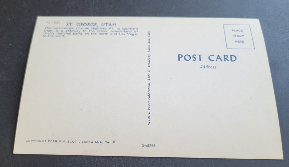 GREETINGS FROM ST. GEORGE UTAH POSTCARD FS-1030 NEW - DEAL OF THE MONTH ...