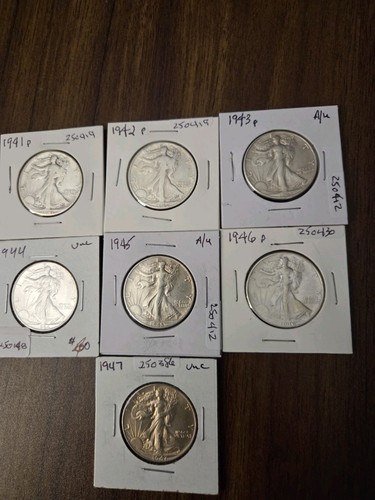 7 WALKING LIBERTY SILVER HALF DOLLARS IN ,EXFINE +++ COND1944P,42,43,44,45,46,47 | eBay