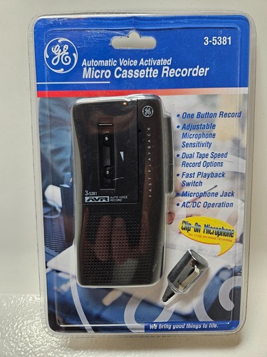 General Electric GE Micro Cassette Tape Recorder 3-5381 AVR Auto Voice ...