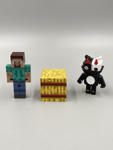 Minecraft Lot Of 3 Pieces Steve Figure, Knitted Wood, And Hay Block | eBay