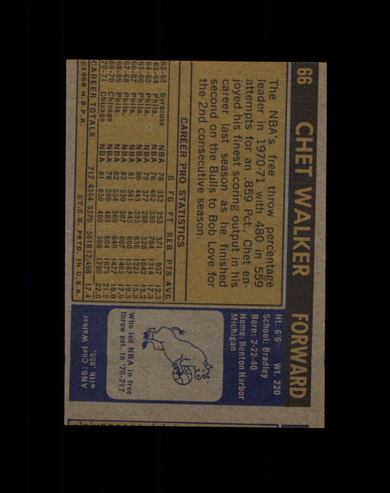 1971 Topps Basketball #066 Chet Walker DP STARX 6 EX/MT (CS131488) | eBay