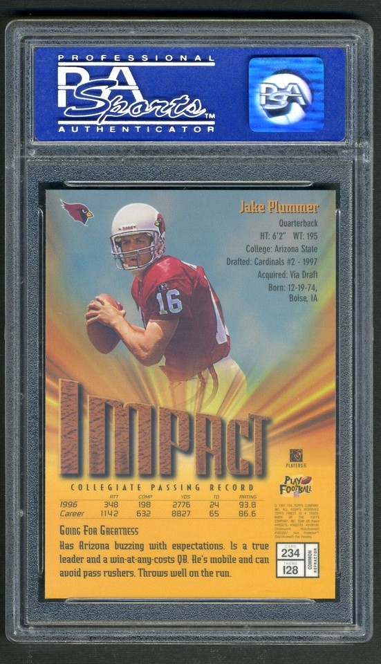 1997 Topps Finest Jake Plummer PSA 9 Mint Refractor Rookie Card #234 ...