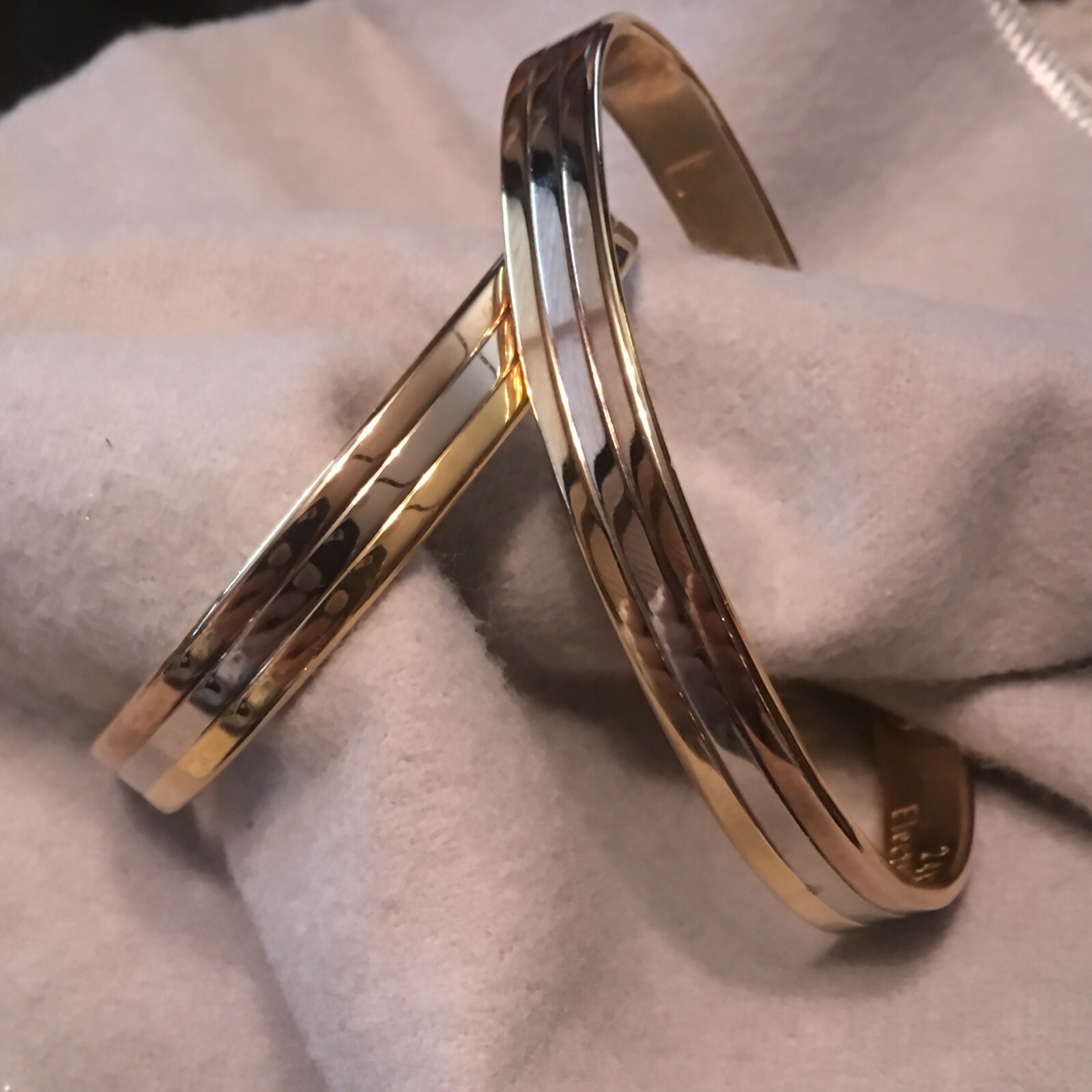 24K Gold Plated & Silver Cuff Bracelet L Set Of 2 | eBay