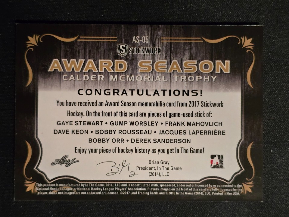 2016-17 ITG Stickwork Award Season Platinum AS05 Bobby Orr - See description 5/5 | eBay