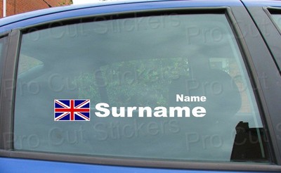 x2 Rally Race Tag Name Surname Car Window Stickers Decals Union Jack ...