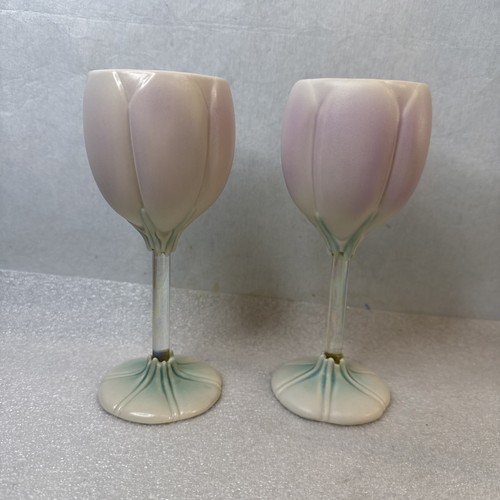 Newman Ceramic Works PAIR Wine Glass Tulip Shaped Iridescent Stem ...