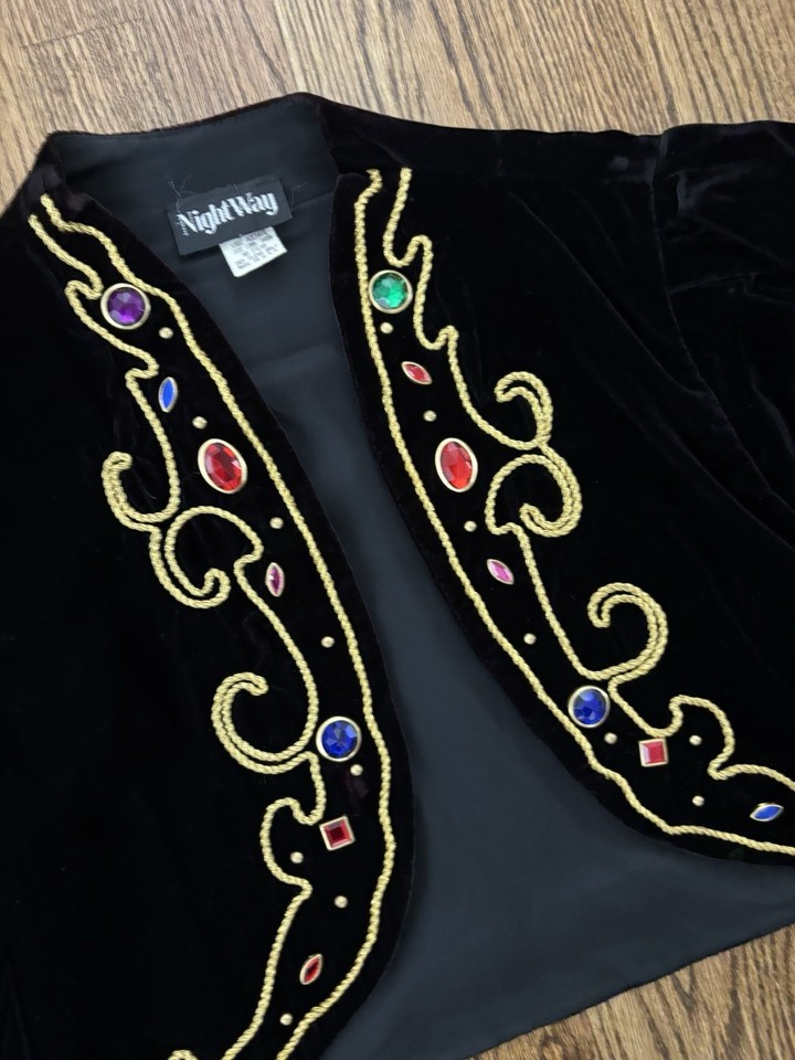Vintage 1990’s Avant Garde Black Velvet Bolero Jacket With Jewel Gold ...