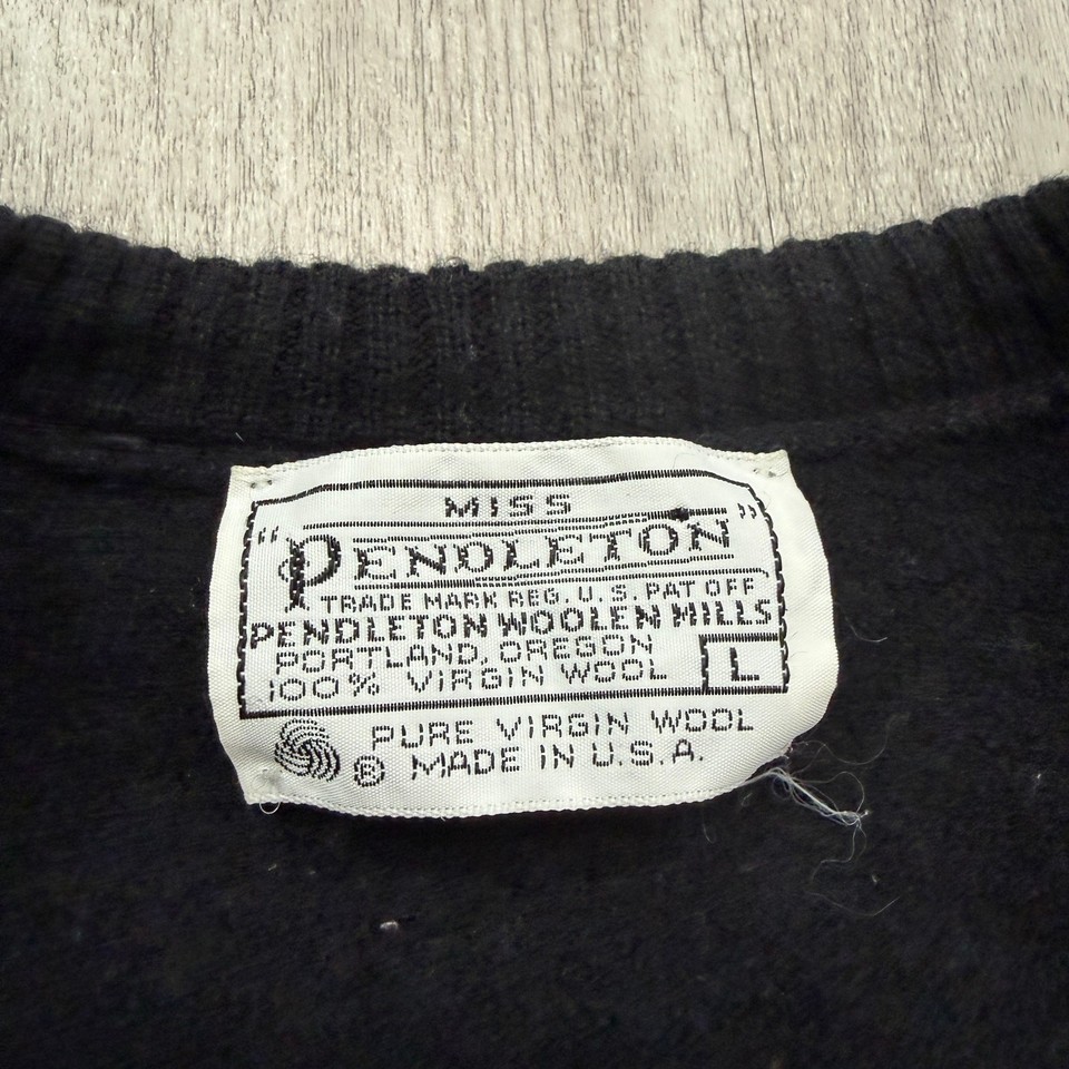 Vintage Miss Pendleton Cardigan Sweater Women's Large Black 100% Virgin ...