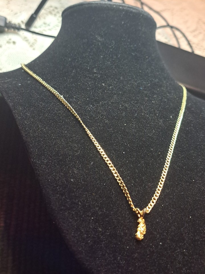10k Gold 22" Link Chain Necklace Real Alaskan Gold Nugget Pendant | eBay