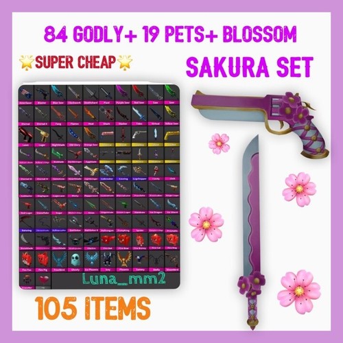 Mm2 SMALL SET 84 GODLYS +19 PETS+ BLOSSOM + SAKURA SET 🌸 105 ITEMS 🌸 | eBay