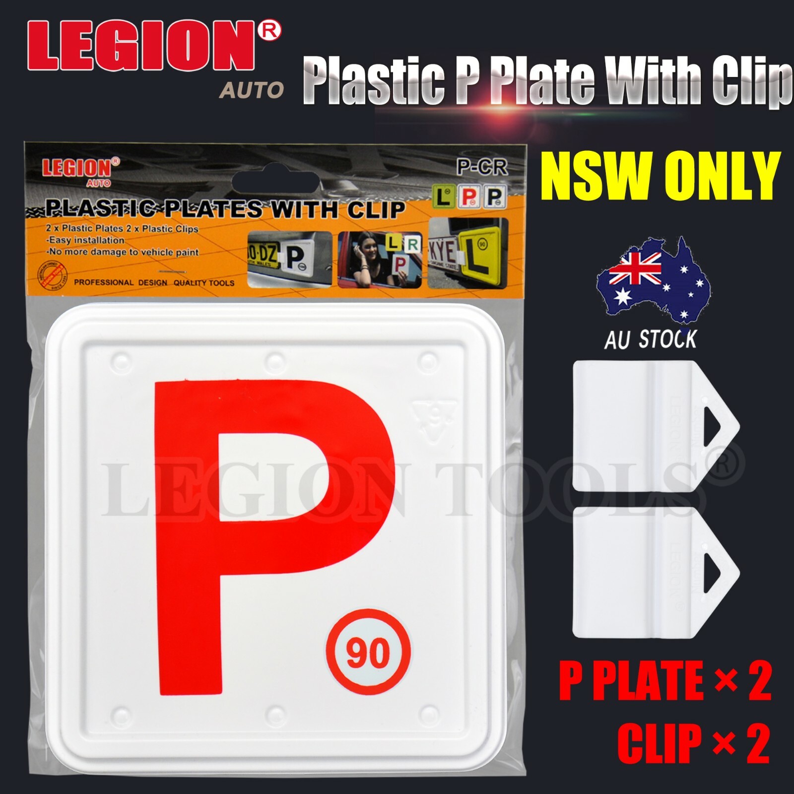 Red P plate plastic with speed limit display for NSW 2 pcs L plate clip ...