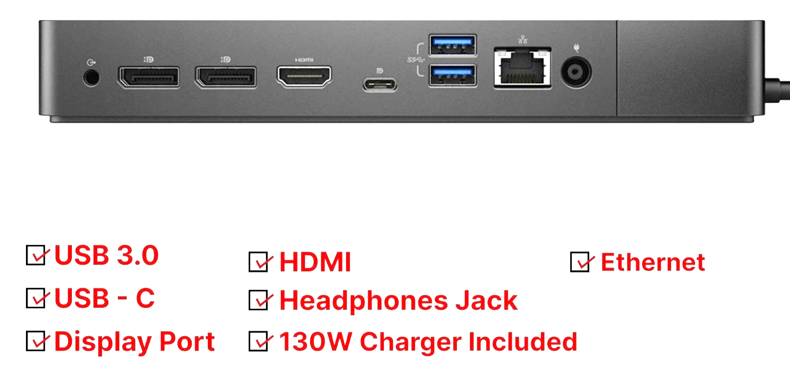 Genuine DELL WD19 K20A001 K20A Thunderbolt USB-C Docking Station & 130W ...