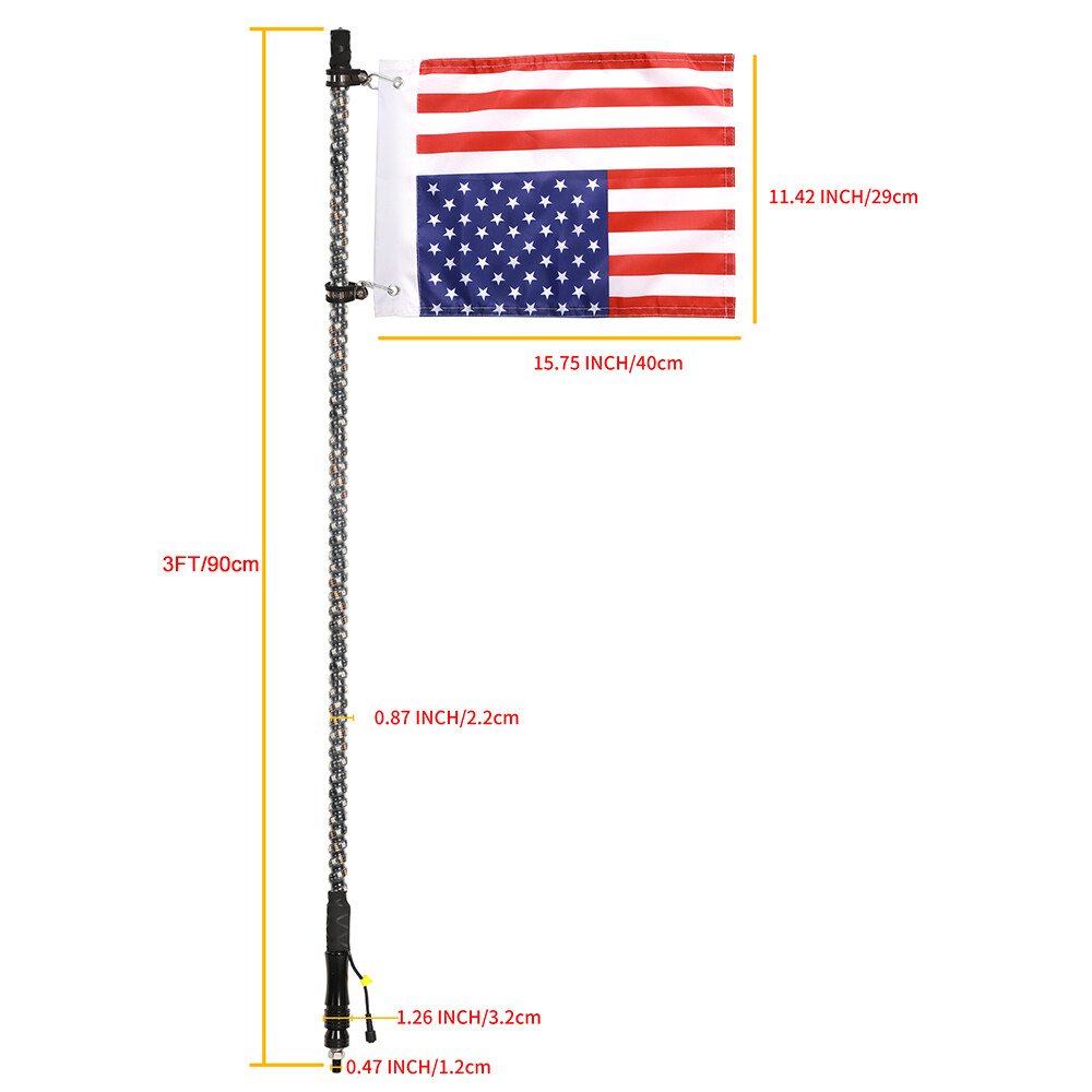 3FT Spiral RGB LED Whip Light Antenna Flag Pole W/Remote & APP For ATV ...