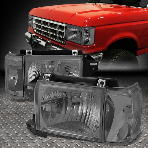 For 87-91 Ford F150 F250 Bronco Chrome Housing Clear Corner Headlight ...