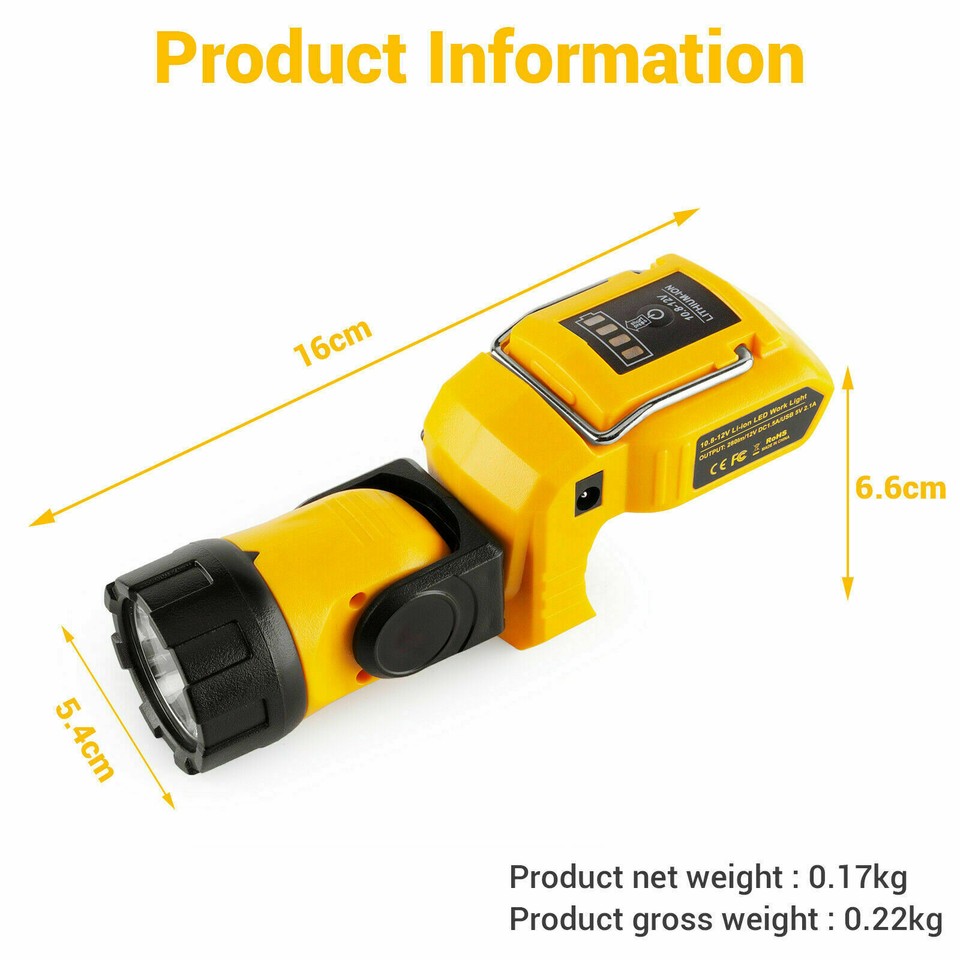 Handheld LED Work Light Flashlight DCL510 For DeWalt 12V MAX Li-Ion ...