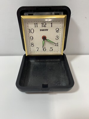 Vintage Equity Folding Hand Wind Up Travel Alarm Clock Black Case | eBay