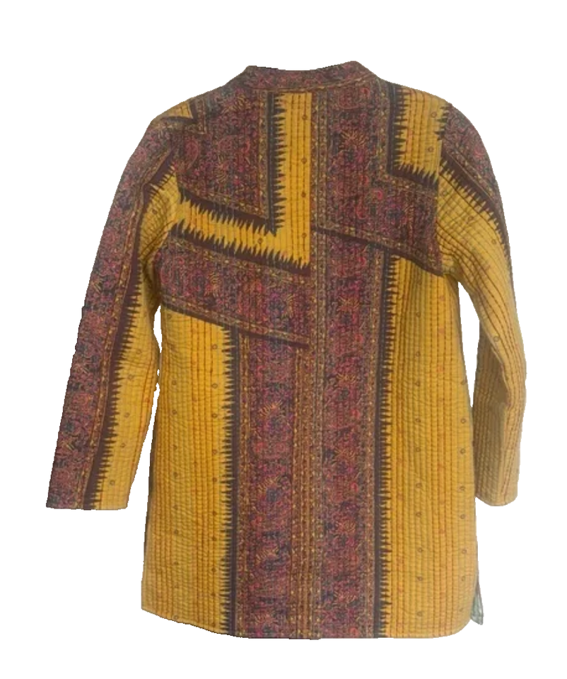 RARA AVIS BY IRIS APFEL COTTON GOLD MULTI QUILTED LONG SLEEVE COAT ...