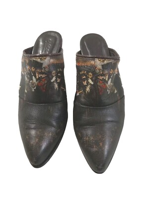 ICON Brown Leather Printed Clog Cowboy Mule Size 7 Block Heels USED | eBay