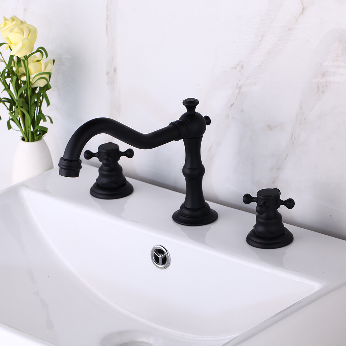 US Black 2 Handles 3PCS Widespread Roman Tap Bathroom Bath Tub Tap ...