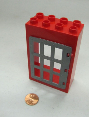 Lego Duplo Red W/ Large Silver Door Window Pane Unit Building Block ...