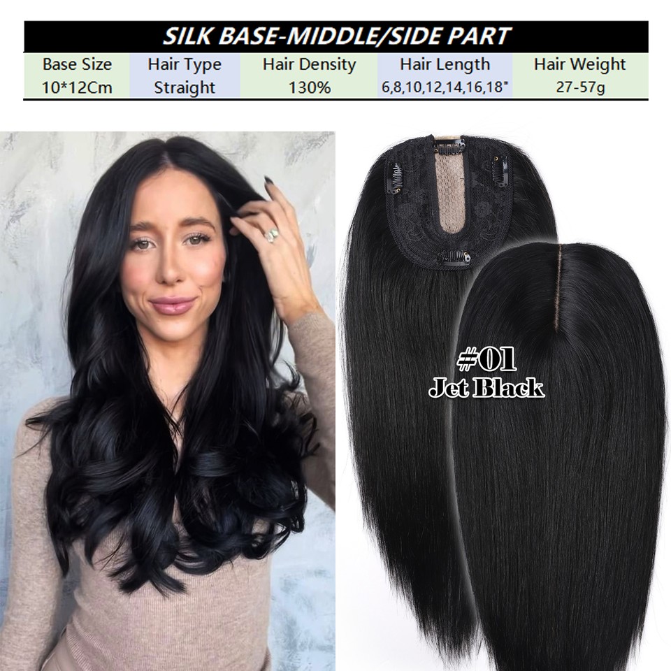 Real Remy Human Hair Toppers Toupee Extensions Clip in Top Middle Part ...