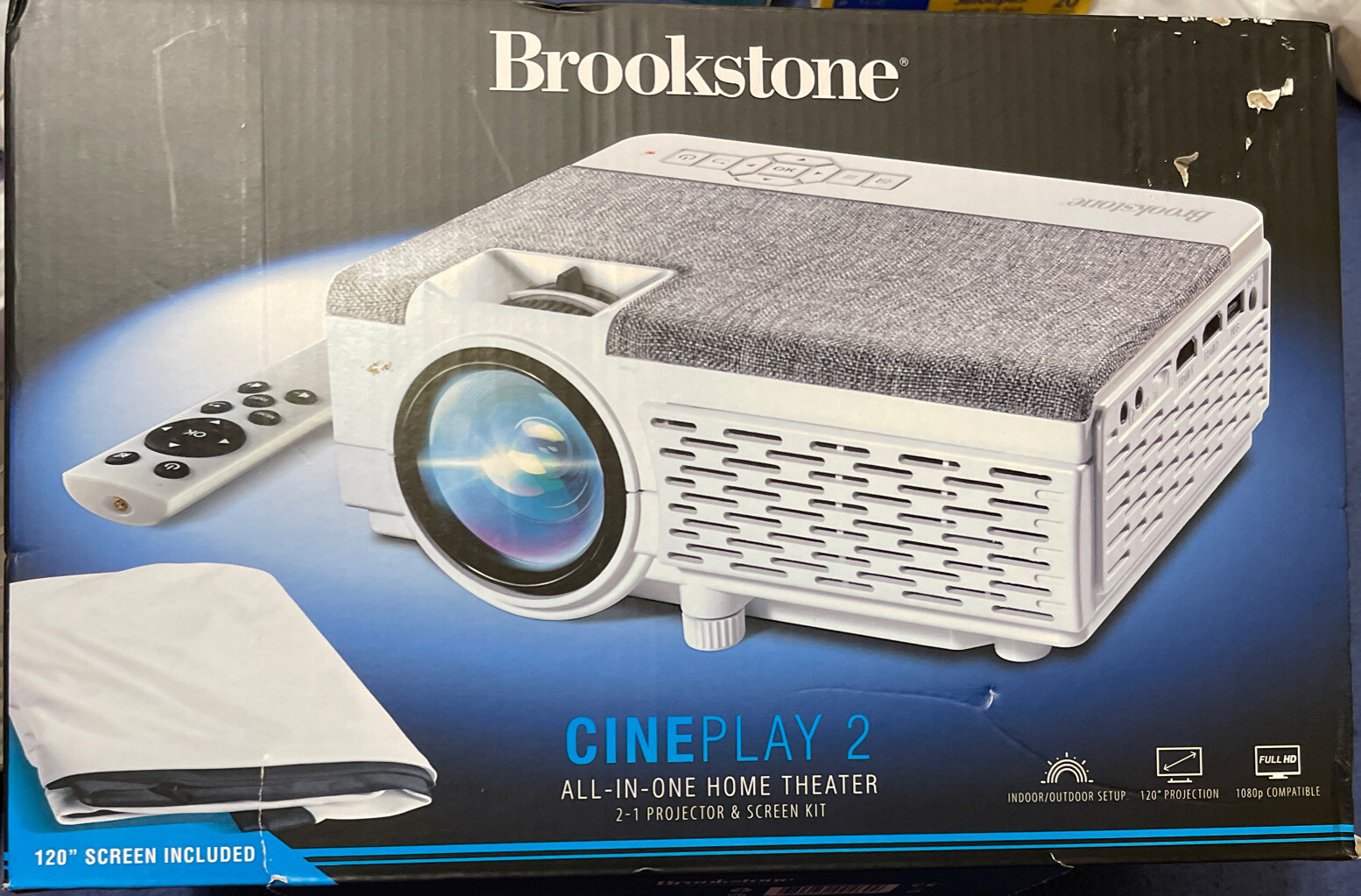 Brookstone Cineplay 2 All-In-One Home Theater 2-1 Projector & Screen ...