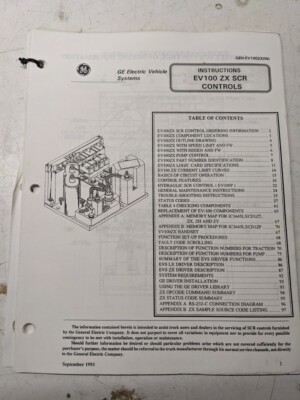 GE ELECTRIC VEHICKE SYSTEMS EV100 ZX SCR CONTROLS MANUAL INSTRUCTIONS ...