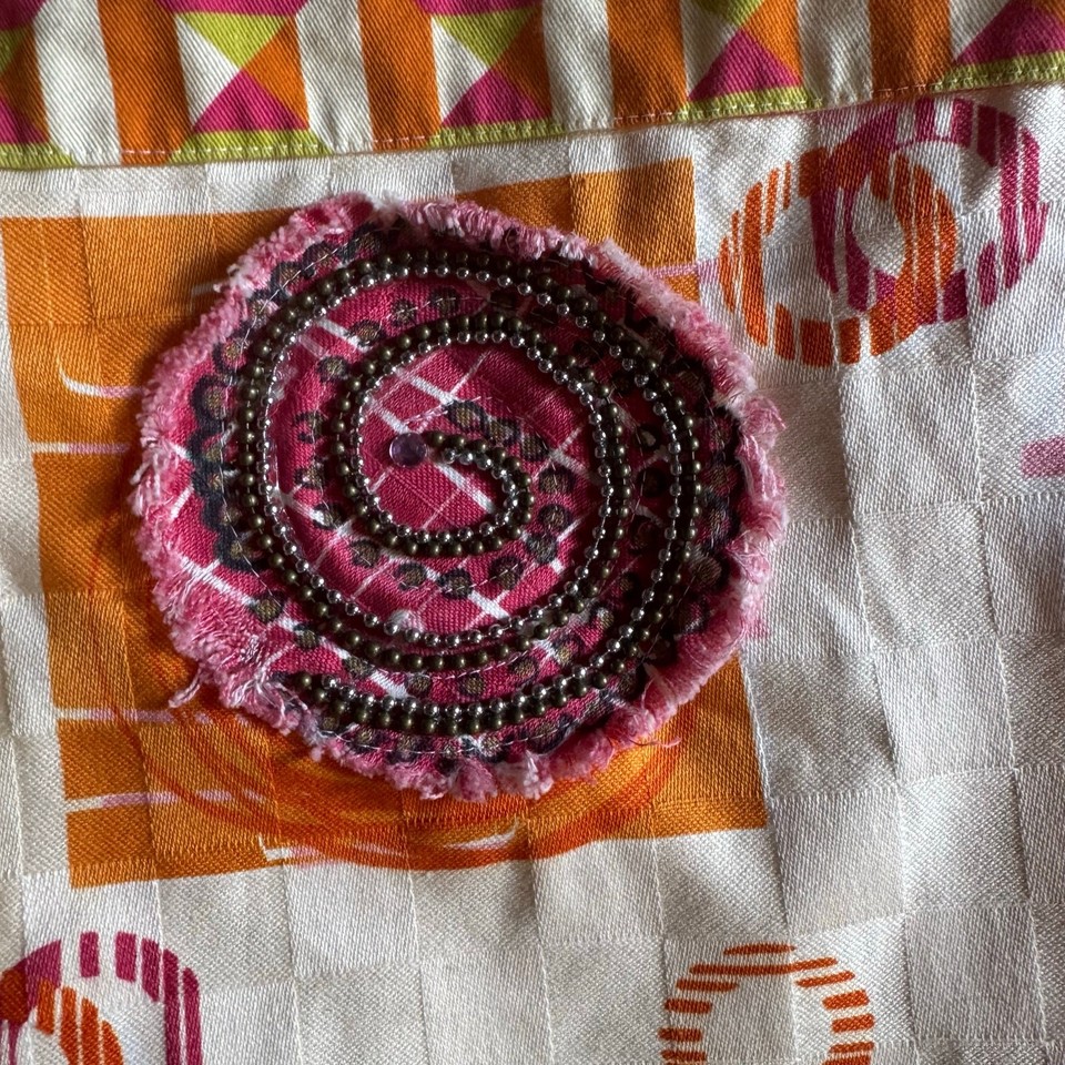 Boho Art to Wear Kimono Jacket Womens Size M/L Orange Pink Geometric ...