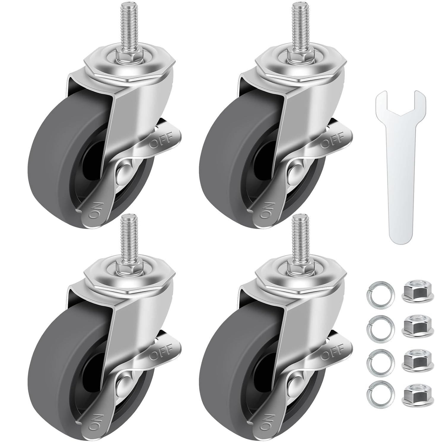 3 Inch Caster Wheels Threaded Stem Casters Set of 4 Heavy Duty Swivel ...