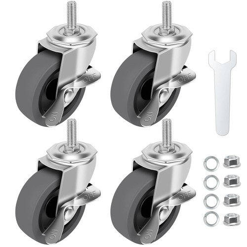 3 Inch Caster Wheels Threaded Stem Casters Set of 4 Heavy Duty Swivel ...