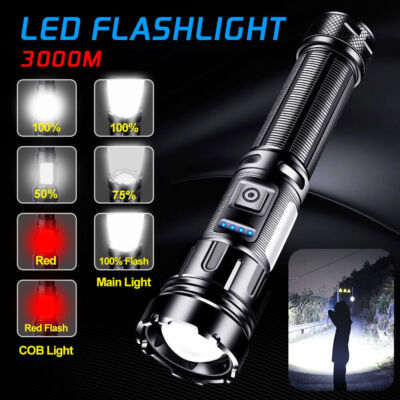 1000000 Lumen Military Tactical LED Torch COB Flashlight Rechargeable ...