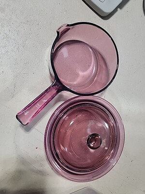 Visions Corning Ware Cranberry Non-stick 1L & 24 Oz. Bottoms w Pyrex ...