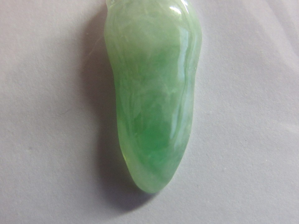NATURAL GREEN JADE Carved Chinese Lucky Melon Pendant Charm Wealth and ...