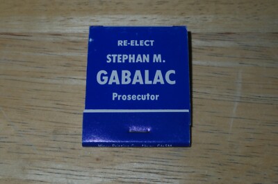 Vintage Re-Elect Stephan M. Gabalac Prosecutor Democrat Matchbook ...