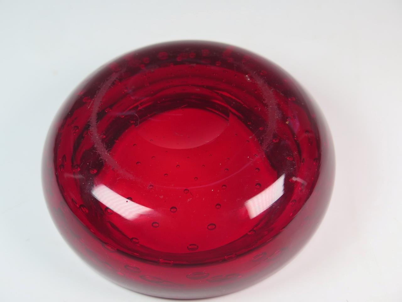 VINTAGE WHITEFRIARS ART GLASS Controlled Bubble Bowl 12.5cm 9099 Ruby ...